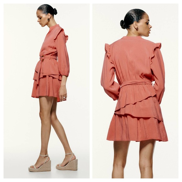 Zara | Dresses | Zara Ruffle Layered Belted Mini Dress M | Poshmark